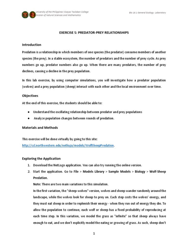 Exercise 5 - Predator Prey Relationships | PDF | Predation | Ecosystem