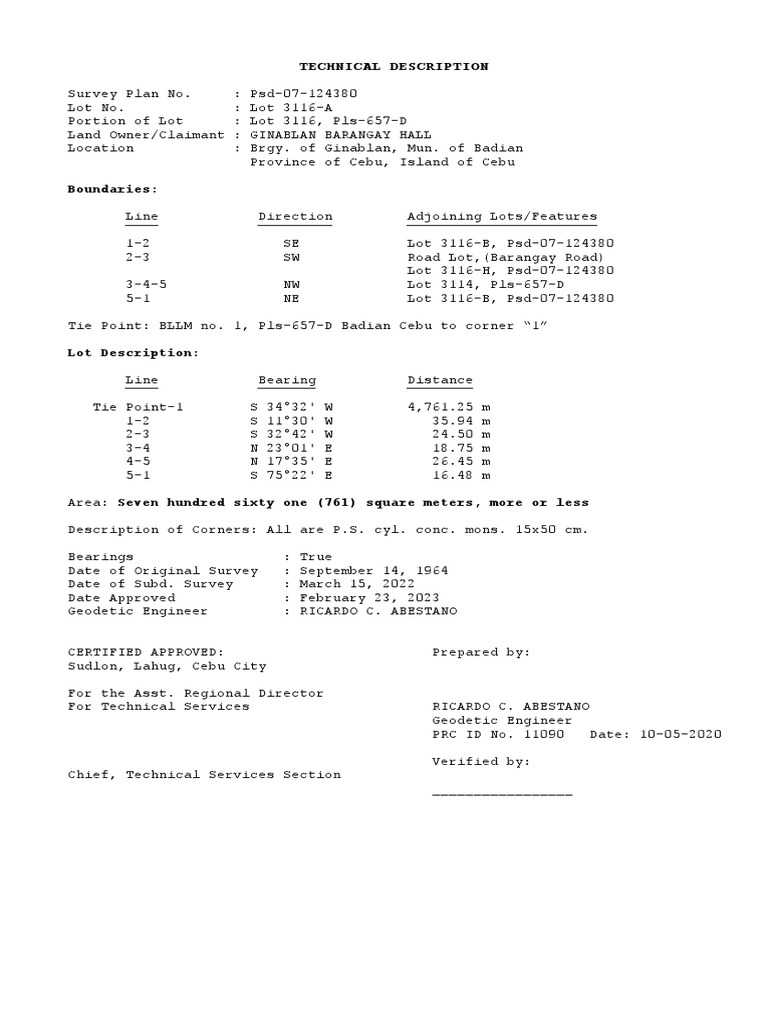 Technical Description: Boundaries | PDF | Metrology | Geodesy
