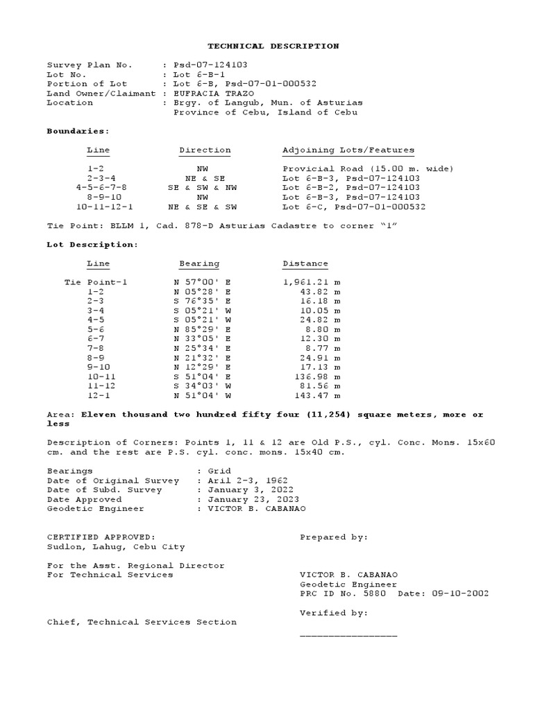 Technical Description: Boundaries | PDF | Surveying | Geophysics