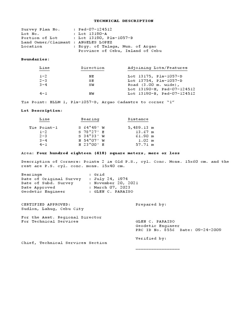Technical Description: Boundaries | PDF | Surveying | Applied And Interdisciplinary Physics