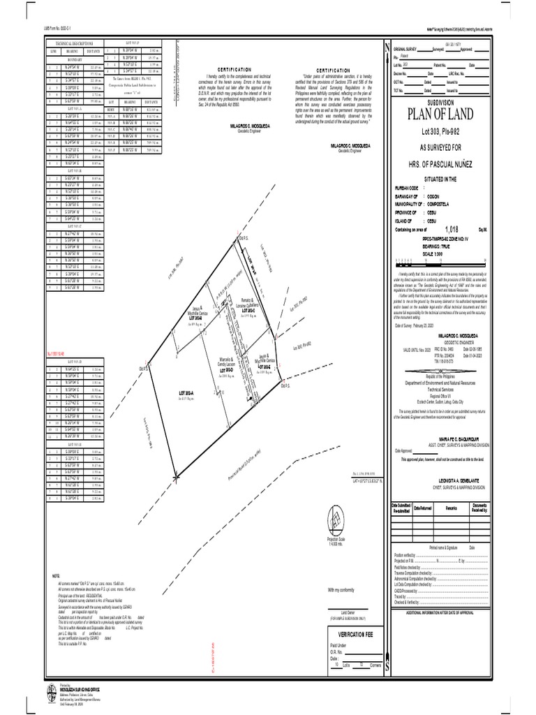 Plan of Land: Lot 303, Pls-982 | PDF | Surveying | Justice