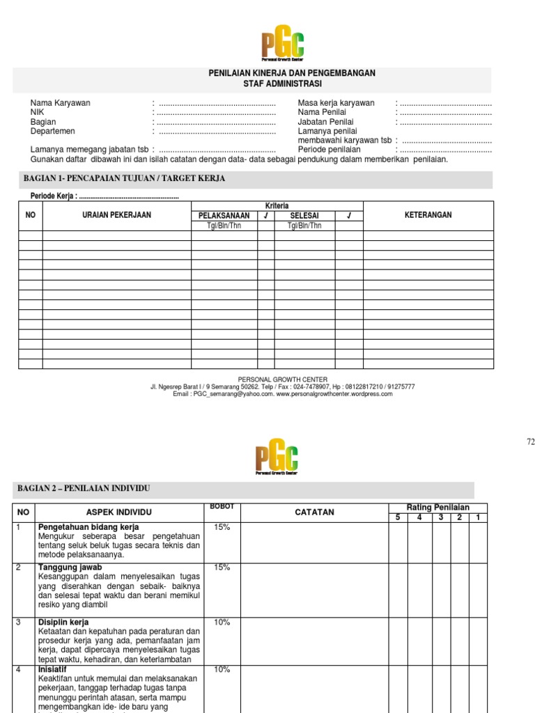 Penilaian Kinerja Staf Administrasi | PDF