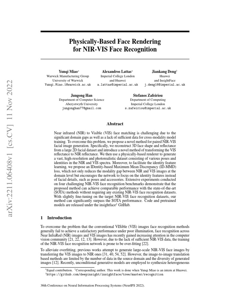 Physically-Based Face Rendering For NIR-VIS Face Recognition | PDF | Infrared | Rendering ...