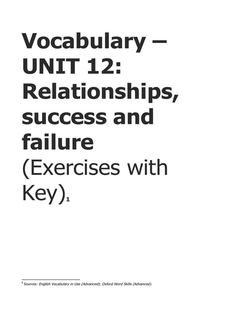 Unit 12 Vocabulary Relationships, Success and Failure (Exercises With ...