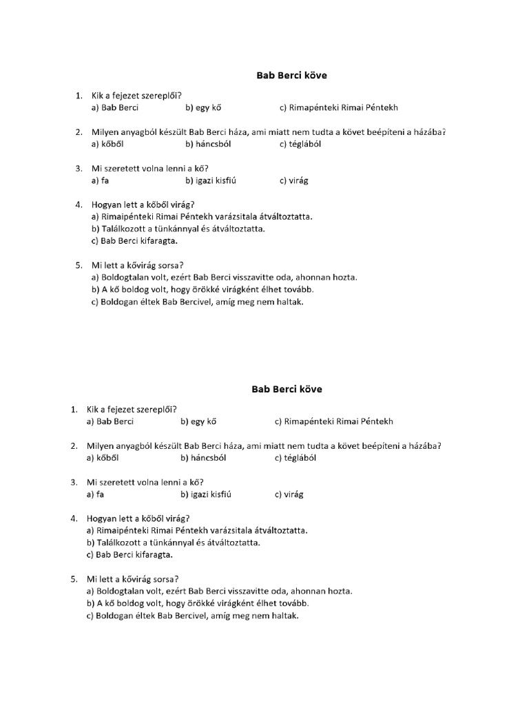 Bab Berci 3. fejezet felmérő | PDF