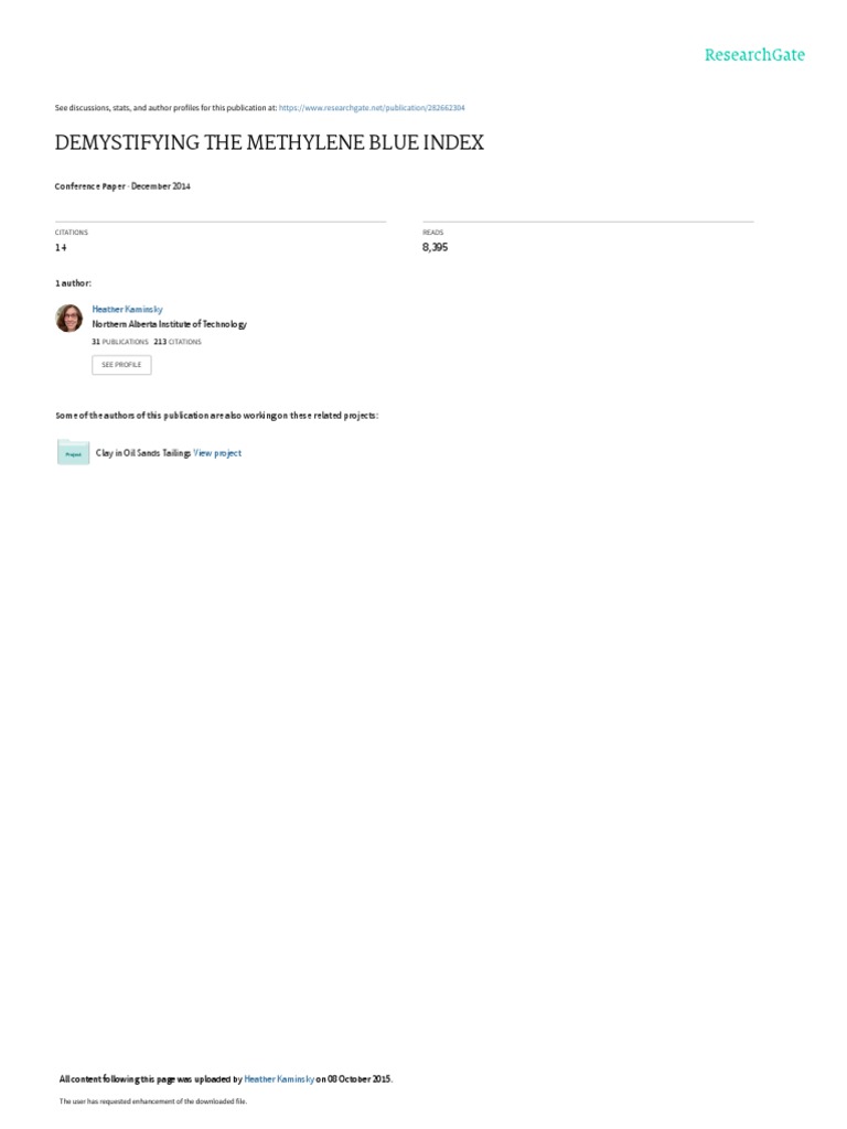 Demystifying The Methylene Blue Index: December 2014 | PDF | Chemistry ...