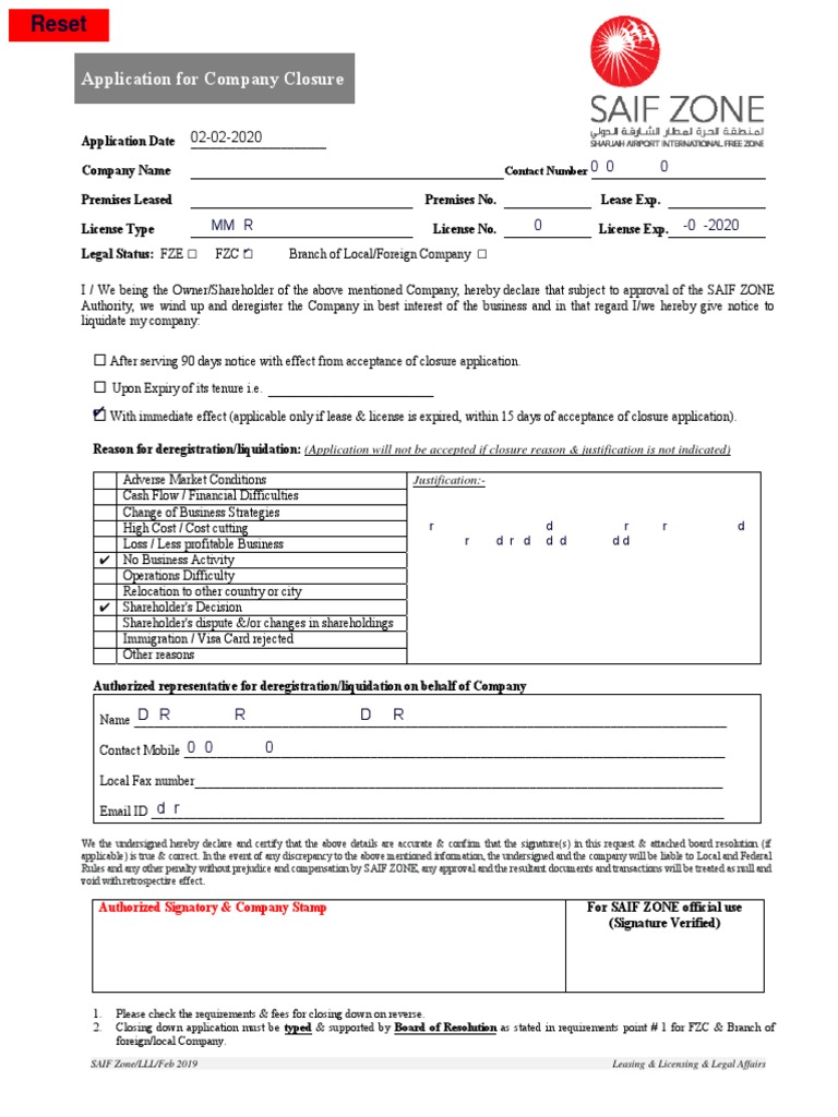 Closing Company Form | PDF | Lease | Travel Visa