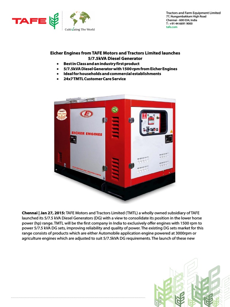 54c89ed511b39 - TAFE Motors and Tractors Limited Launches Diesel Generator | PDF