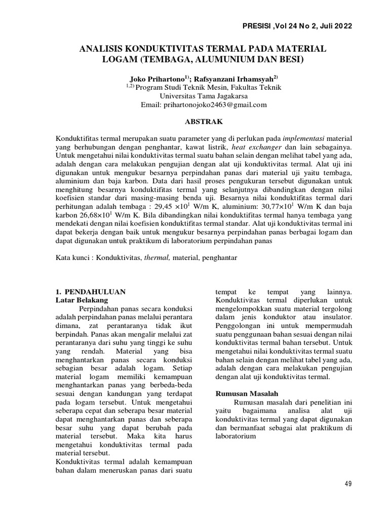 Analisis Konduktivitas Termal Pada Material Logam (Tembaga, Alumunium ...
