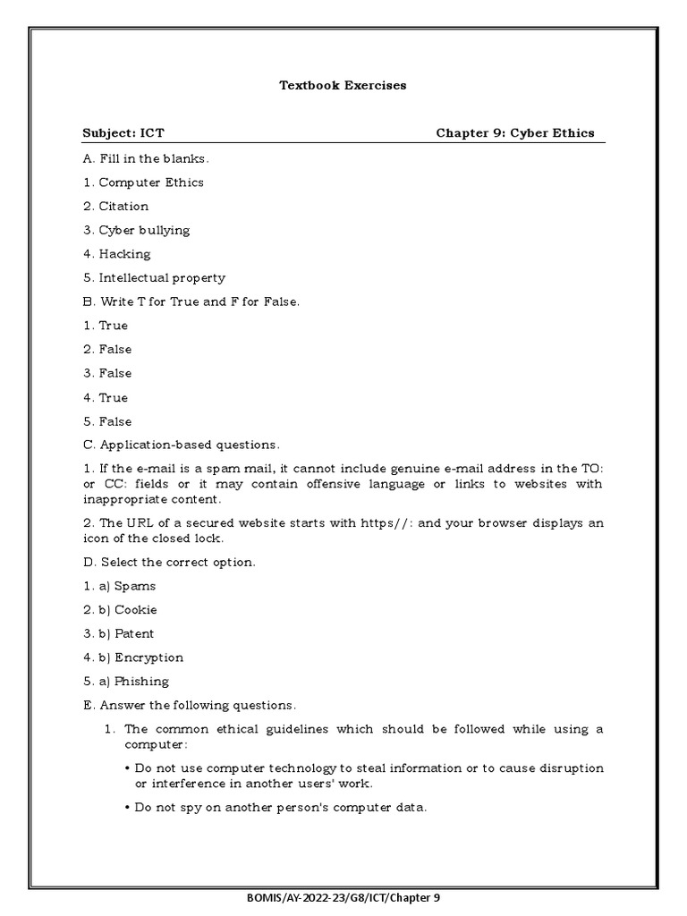 Grade 8 - Textbook Exercises - Chapter 9 | Download Free PDF | Malware | Spamming