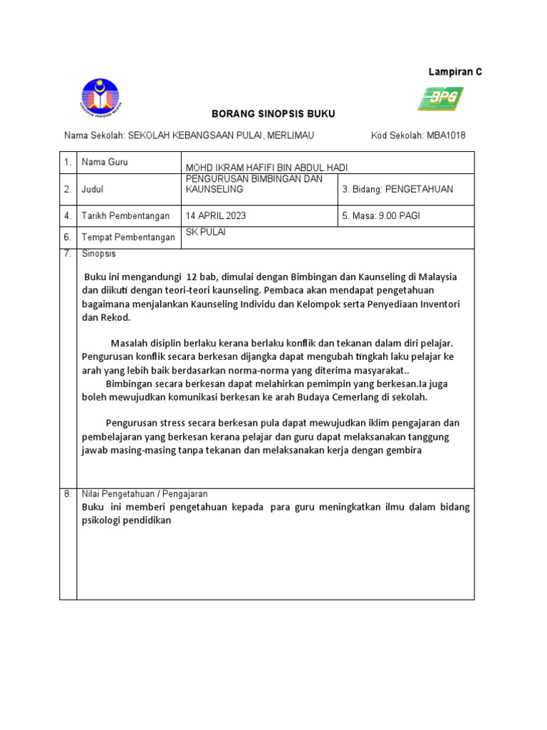 Borang Sinopsis Buku Pdf