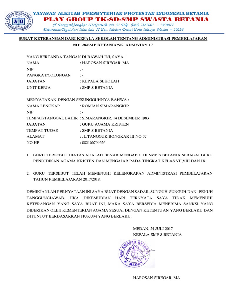 Surat Administrasi Lengkap Kepala Sekolah | PDF