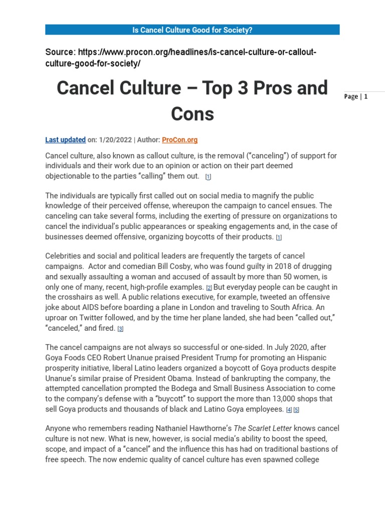 1 Cancel Culture Pros and Cons | PDF | Cyberbullying | Social Media