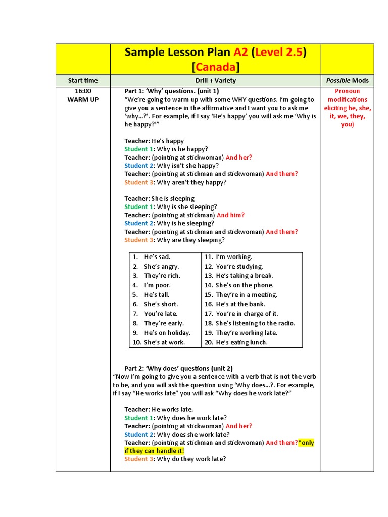 A2 Lesson Plan | PDF | Grammar | Cognitive Science