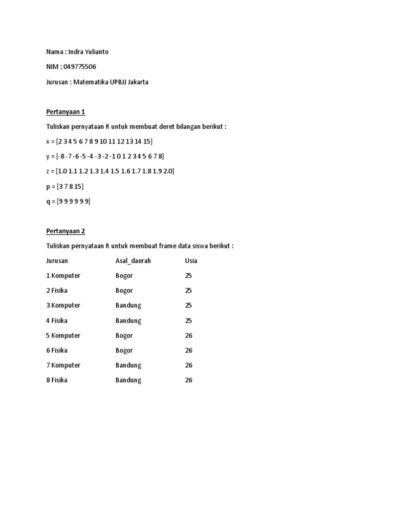 Diskusi 2, Data Dalam Sistem R | PDF