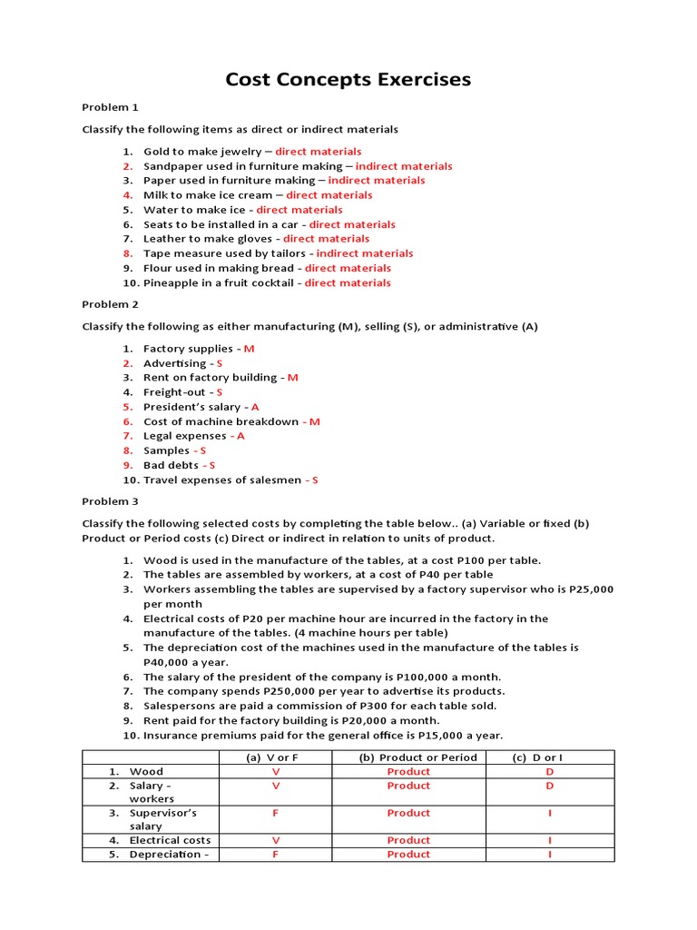 Cost Concepts Exercises With Answers | Download Free PDF | Cost | Financial Economics