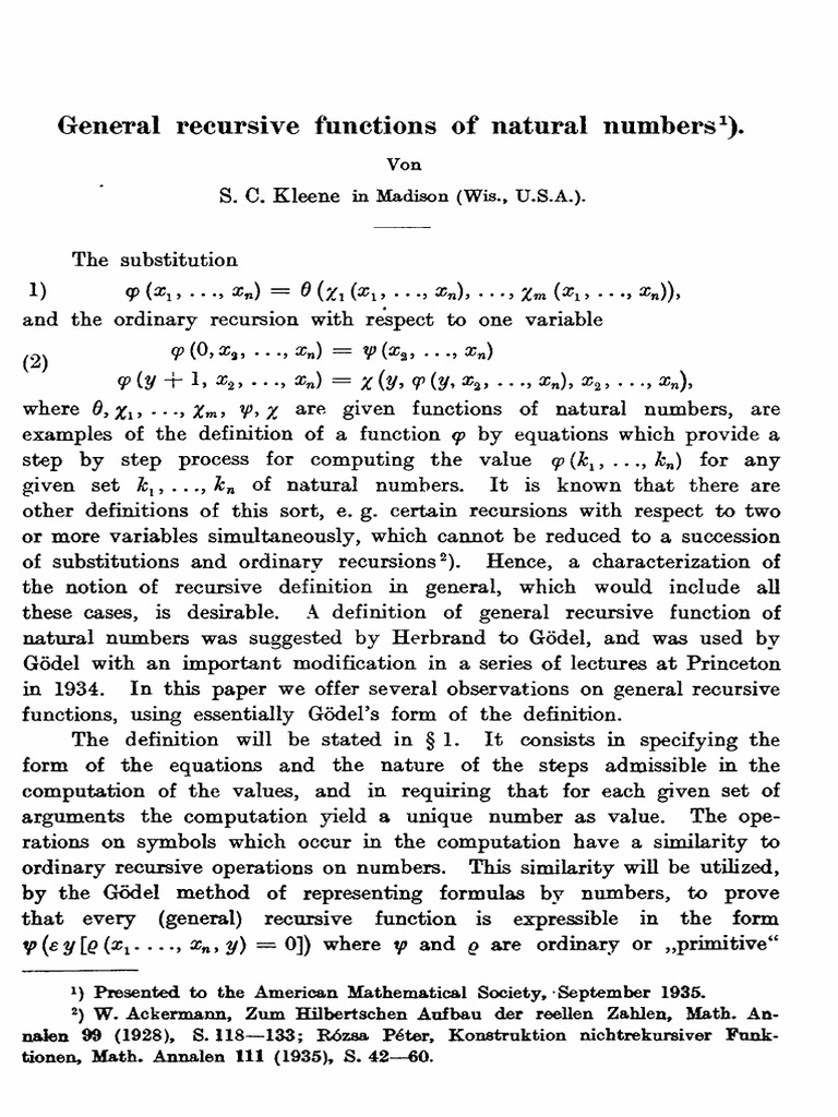 Kleene General Recursive Functions of Naural Numbers | PDF Kleene General Recursive Functions of Naural Numbers | PDF