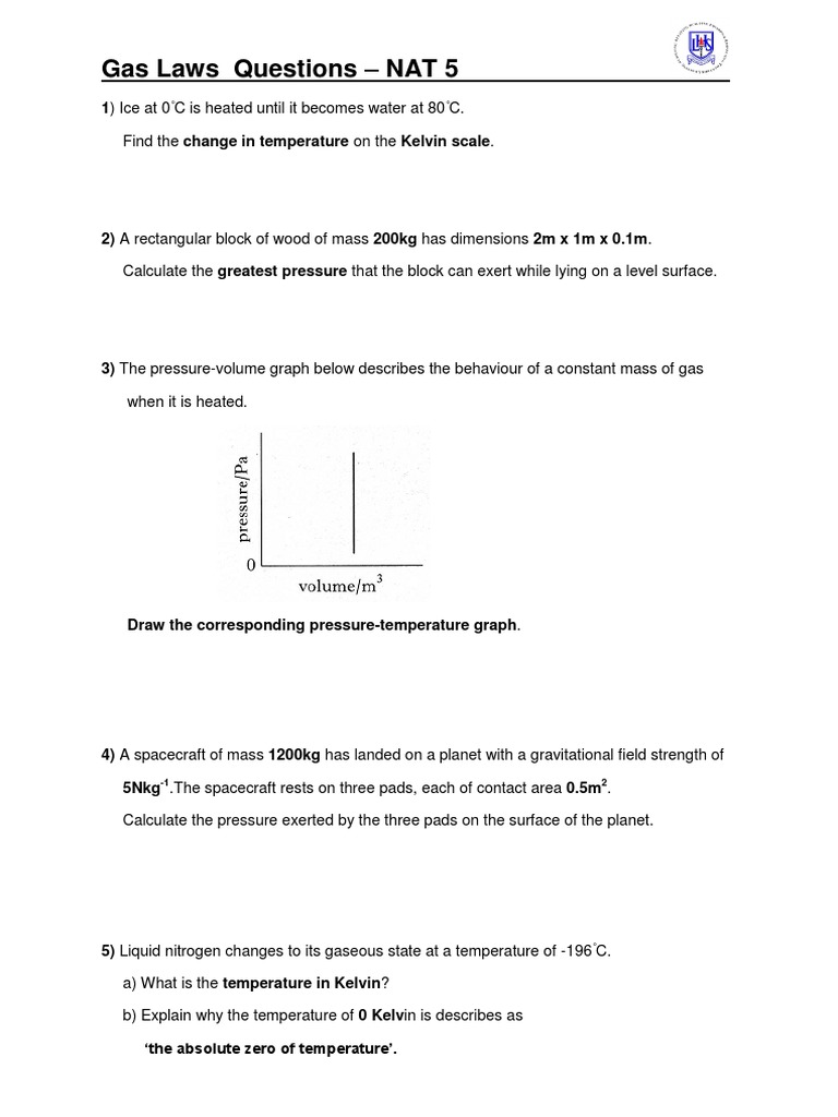 (300659) 4. Gas Laws NAT 5 Questions | PDF | Gases | Temperature