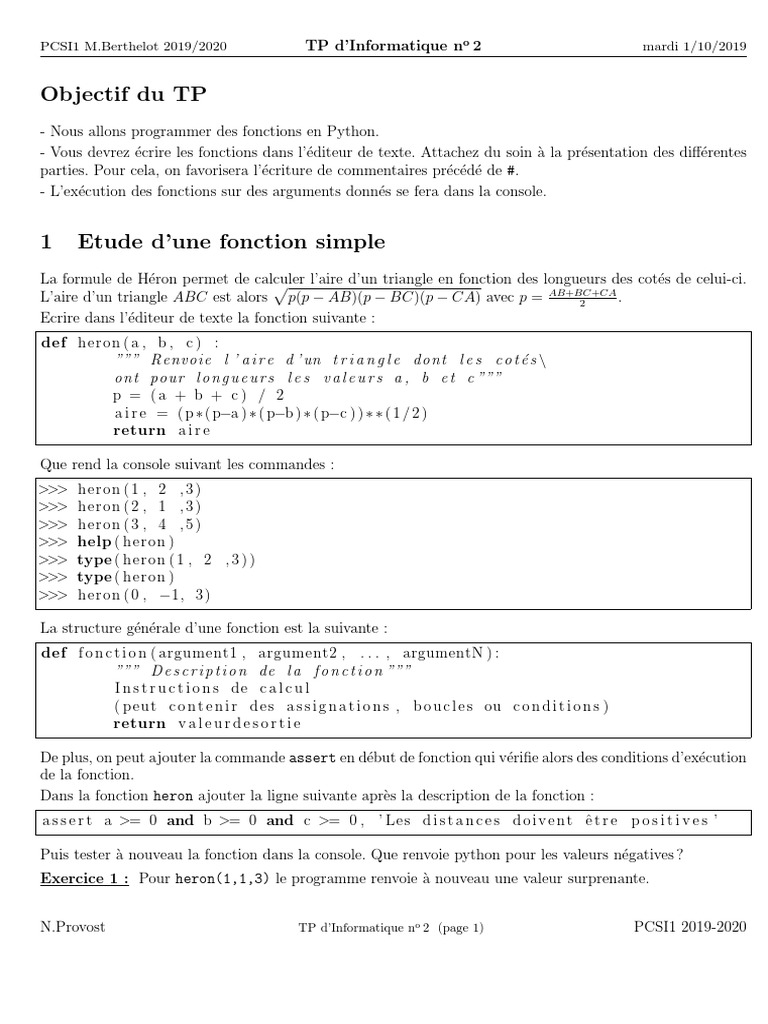 tp02 Fonctions | PDF | Pouce (unité) | Science