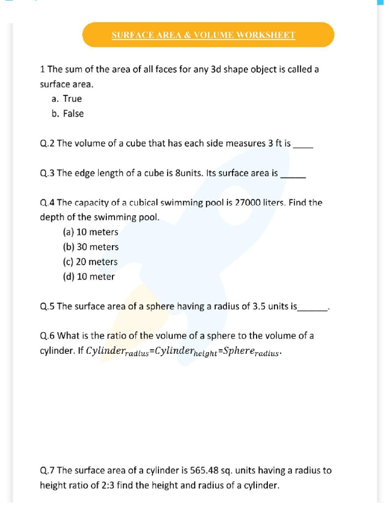Exercise Surface-Area-And-Volume-Worksheet-7.2 | PDF