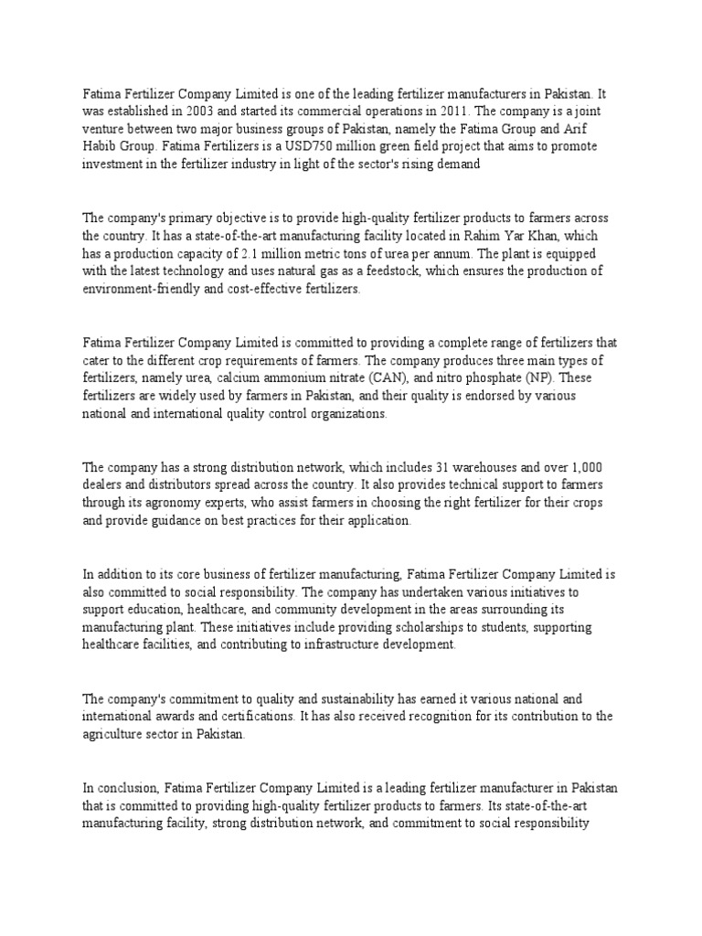 Overview of Fatima Fertilizers | PDF | Fertilizer | Agriculture