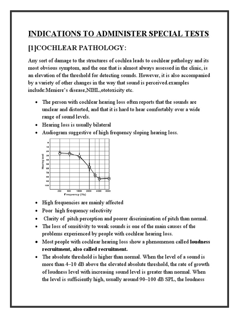 Indications To Administer Special Tests: (1) Cochlear Pathology | PDF ...