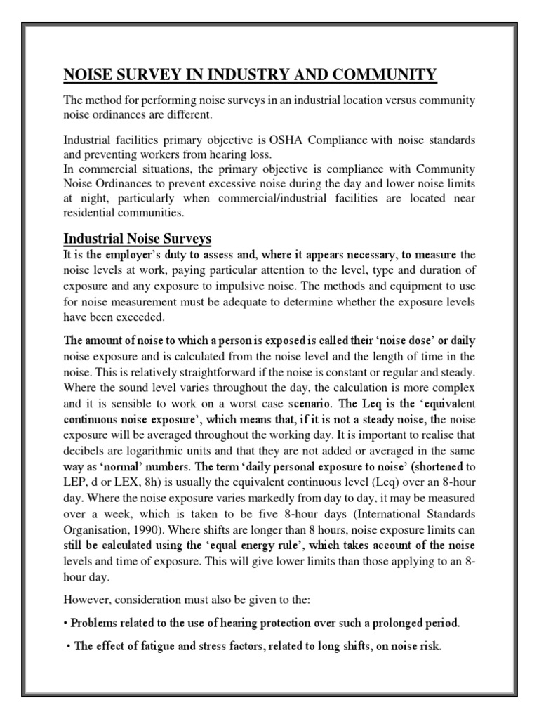 Noise Survey in Industry and Community | PDF | Noise | Sound