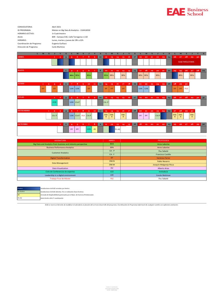 Horario Lectivo 1Q V2-PC16065 | PDF