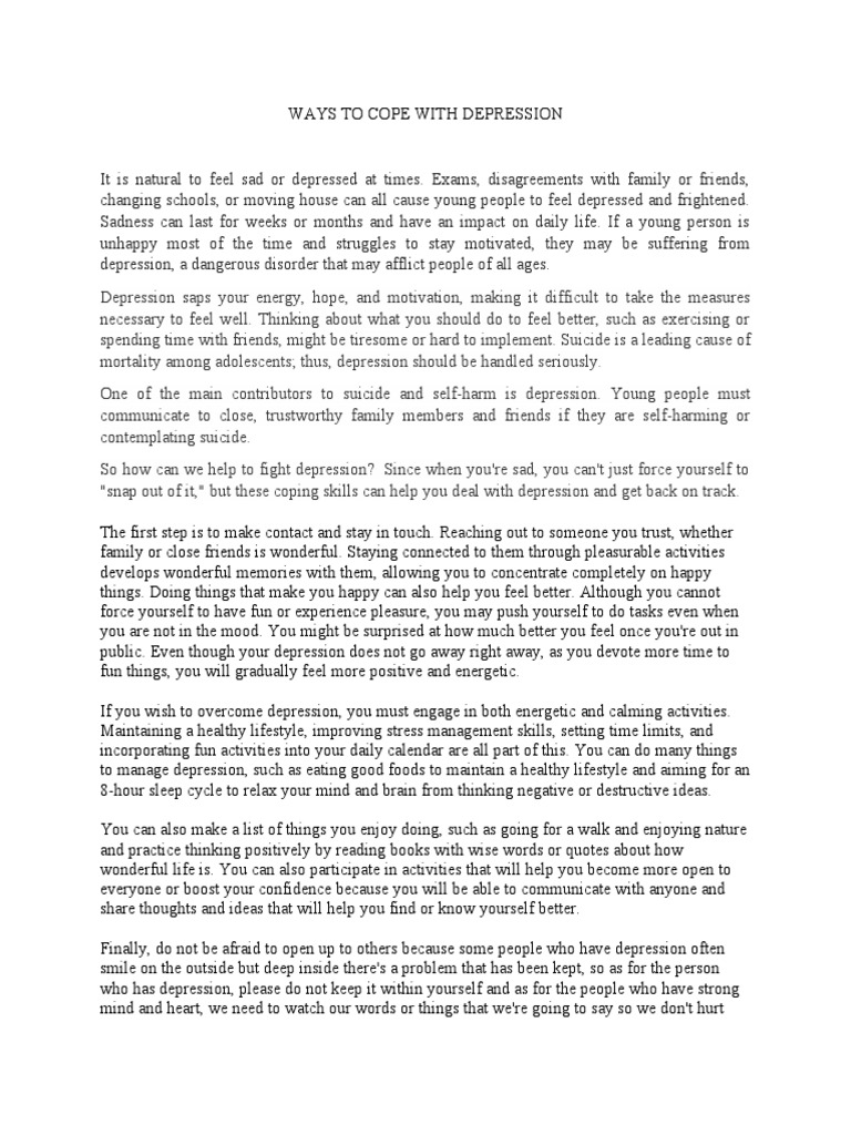 Ways To Cope Up Depression | PDF | Major Depressive Disorder | Suicide