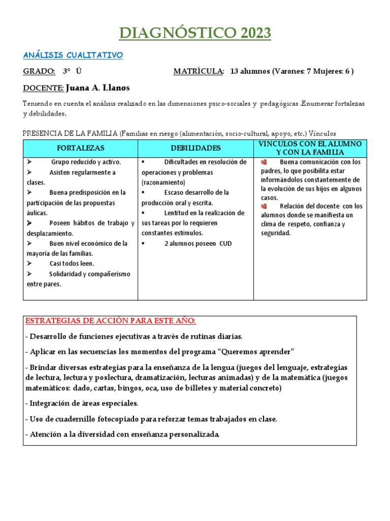 Informe Diagnóstico 2023 | PDF