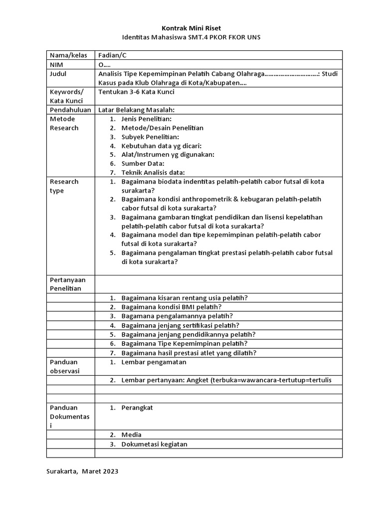 Kontrak Mini Riset 2022B | PDF