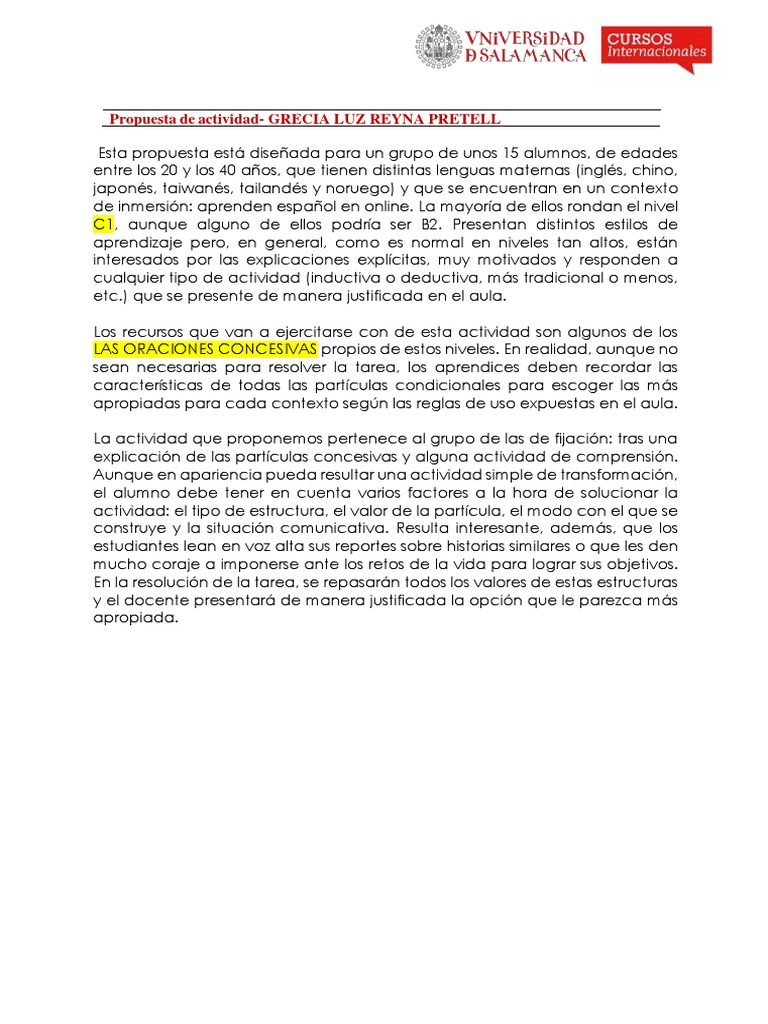 Actividad de Español: Oraciones Concesivas | PDF | Lingüística