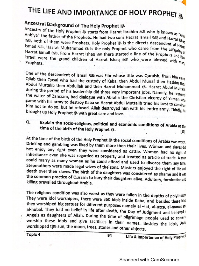 O Level Islamiyat Notes - The - Life - and - Importance - of - Holy ...