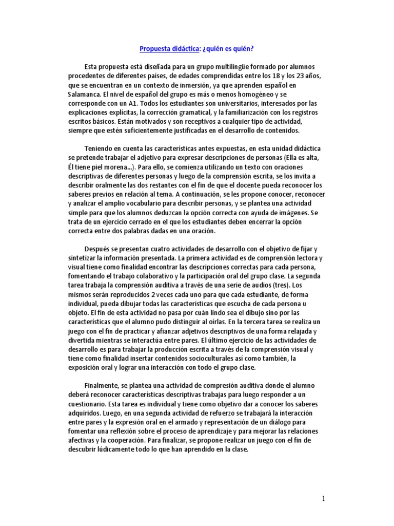 Nivel A1 Adjetivos Calificativos, Descripciones, Ser y Estar | PDF