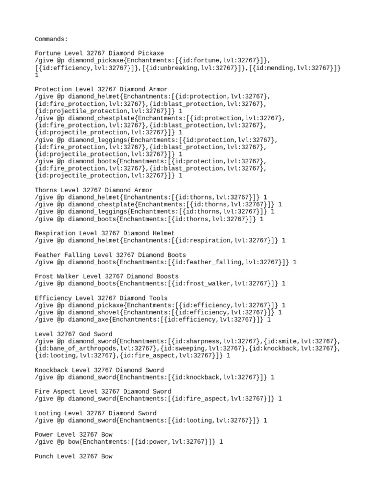 Max Level Enchantments: Commands for Overpowered Diamond, Iron and Wood ...