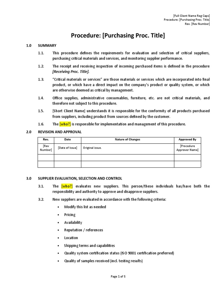 Procedure - Purchasing | PDF | Verification And Validation | Product (Business)