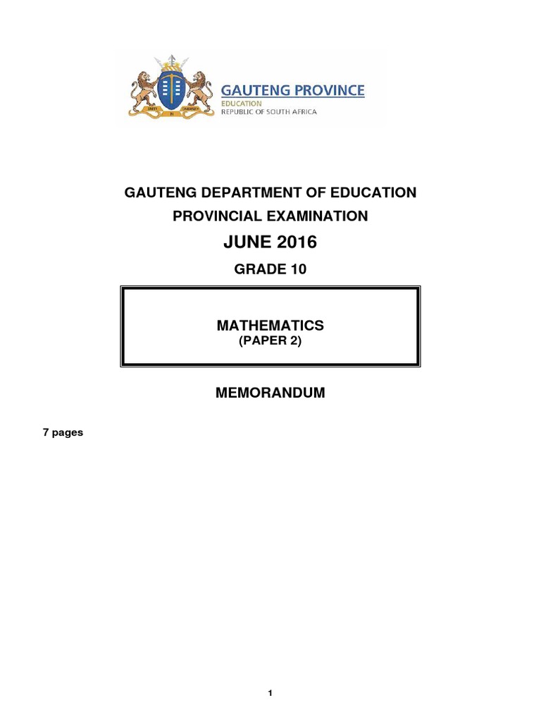 2016 Grade 10 Mid Year Exam June Math Paper 2 Memo | PDF | Euclidean ...