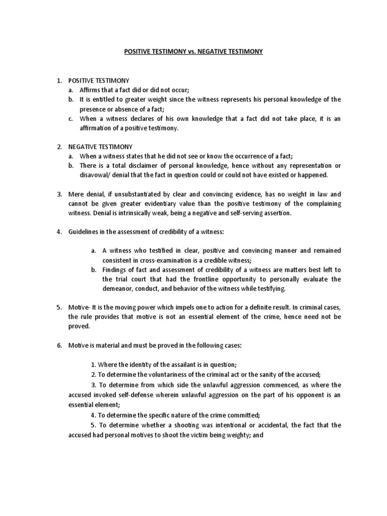 Positive vs. Negative Testimony Explained | PDF | Witness | Testimony