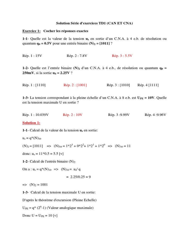 Exercices sur CAN et CNA en électronique | PDF | Quantum | Informatique