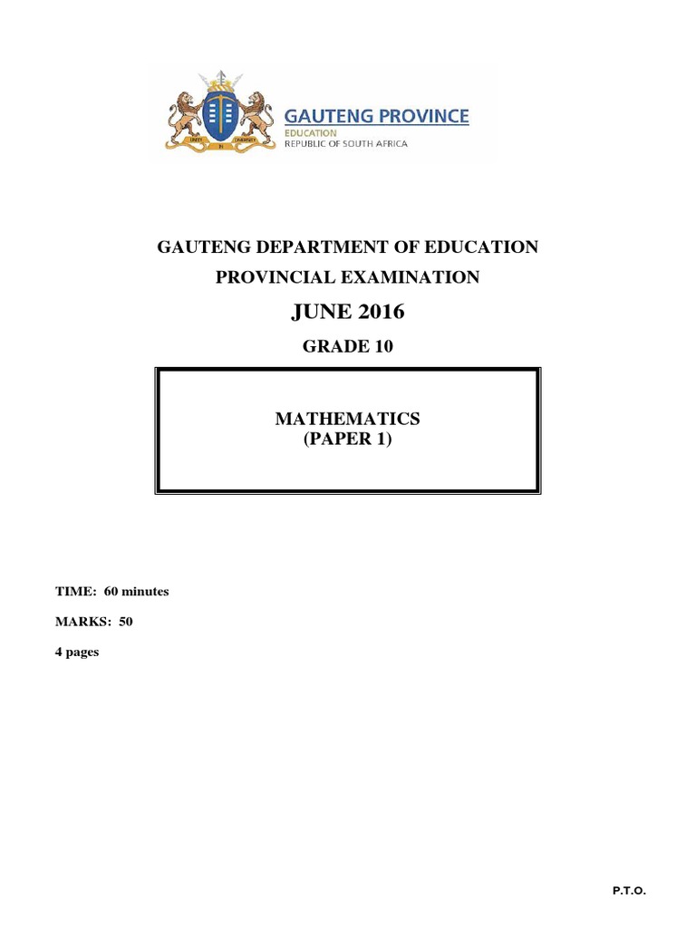Grade 10 June 2016 Maths Exam Paper 1 | PDF | Arithmetic | Mathematical ...