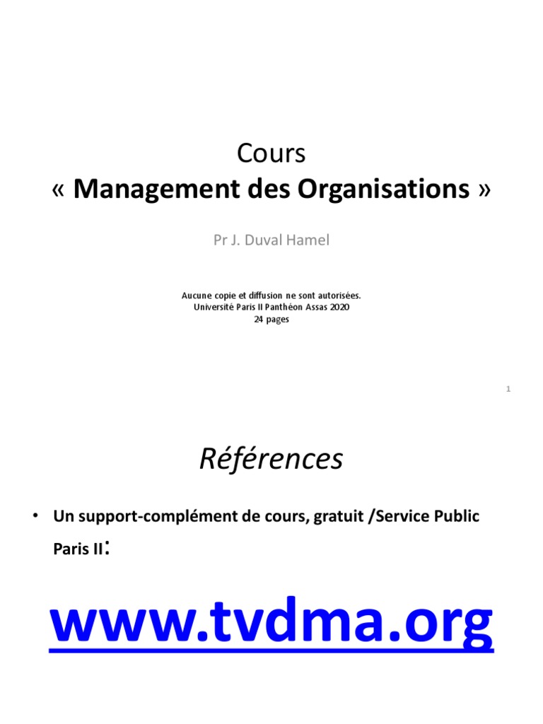 2020 Cours Management Des Organisations | PDF