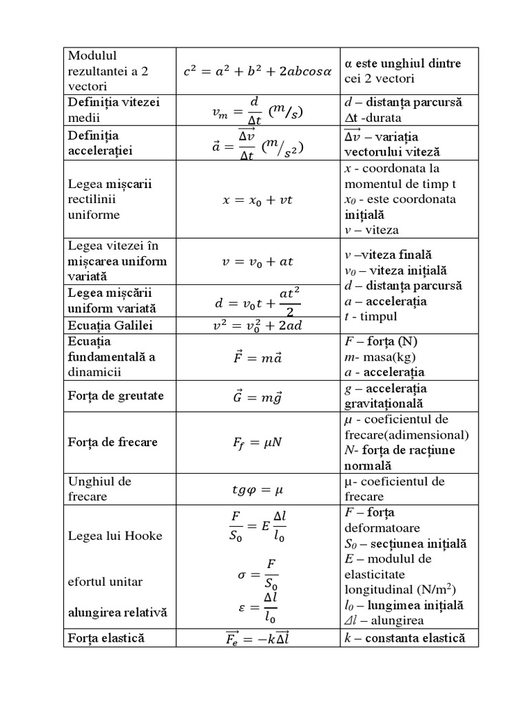 Formule Mecanică | PDF