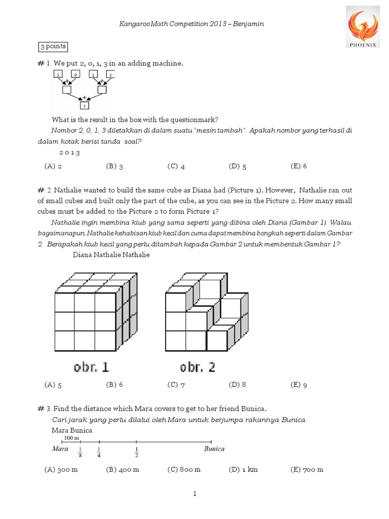 Kangaroo Math Competition 2013 - Benjamin | PDF