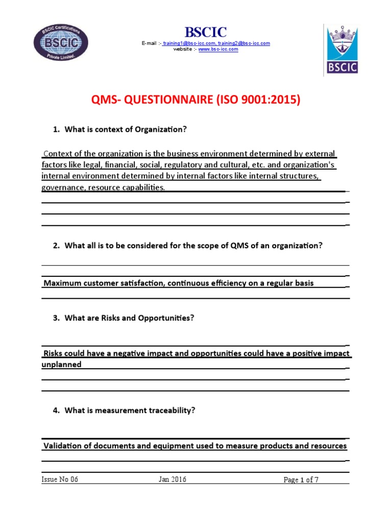 QUESTIONNAIRE | PDF | Verification And Validation | Quality Management ...