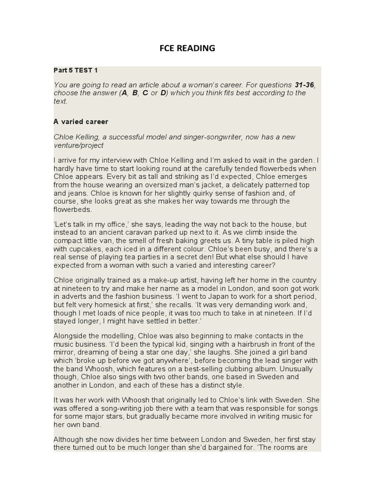 Fce Reading | PDF | Entertainment | Leisure