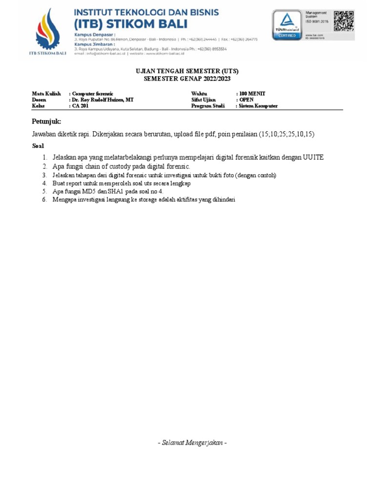 Uts - Computer Forensic 2023 | PDF