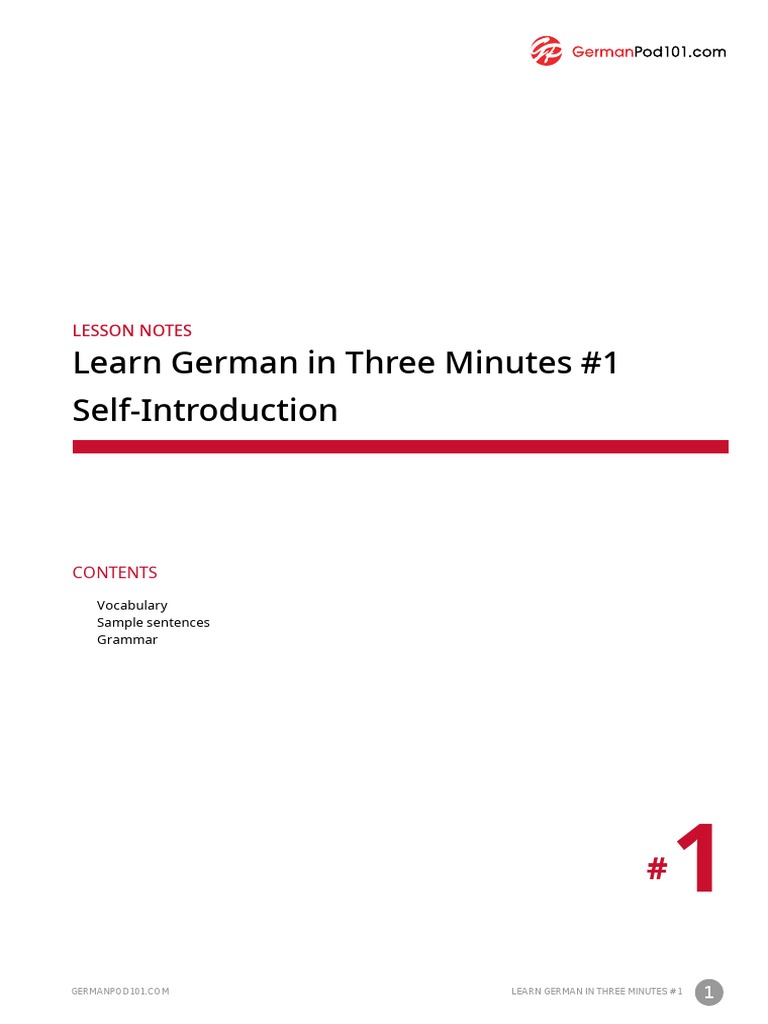 Learn German in Three Minutes #1 Self-Introduction: Lesson Notes | PDF ...