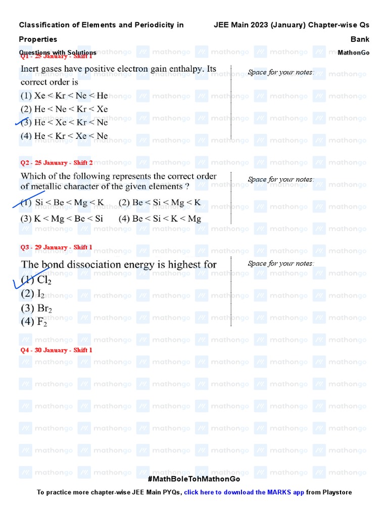 Classification of Elements and Periodicity in Properties JEE Main 2023 ...