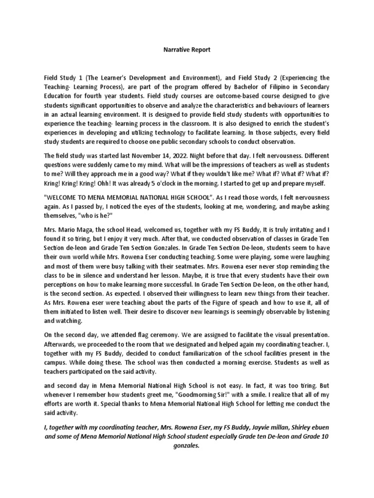 Narrative Report | PDF | Teachers | Learning