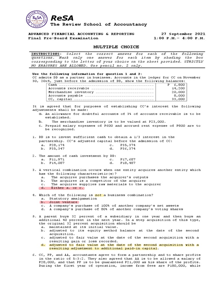ReSA B42 AFAR Final PB Exam - Questions, Answers - Solutions | PDF | Depreciation | Book Value